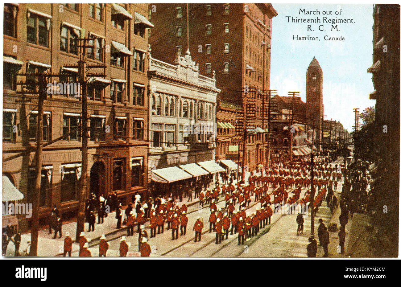 A historical image depicting a military march of the Thirteenth ...