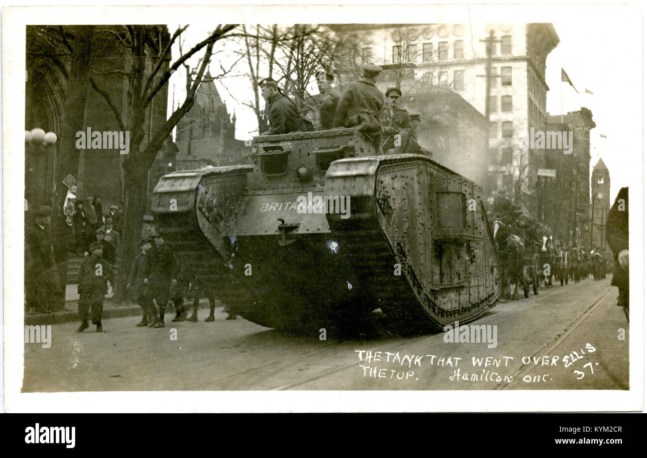 A historic image from Hamilton, Ontario, depicting a tank used during ...