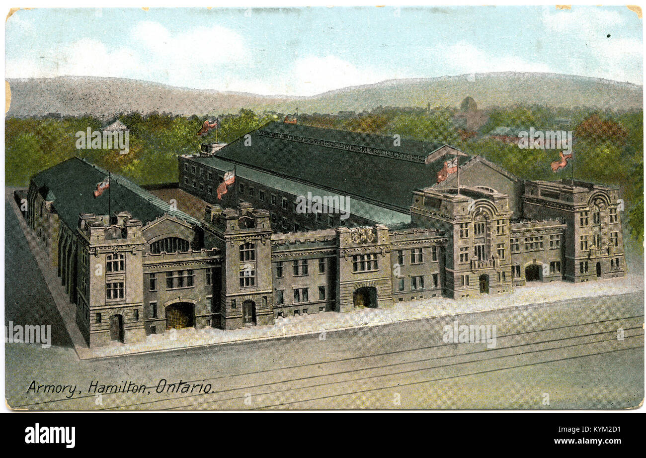 A historic photograph of an armory in Hamilton, Ontario, taken in 1907 ...