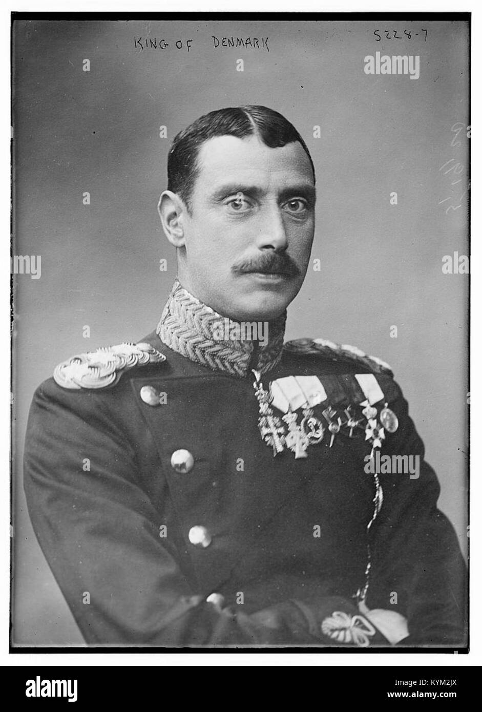 A historical portrait of the King of Denmark, captured in a vintage ...