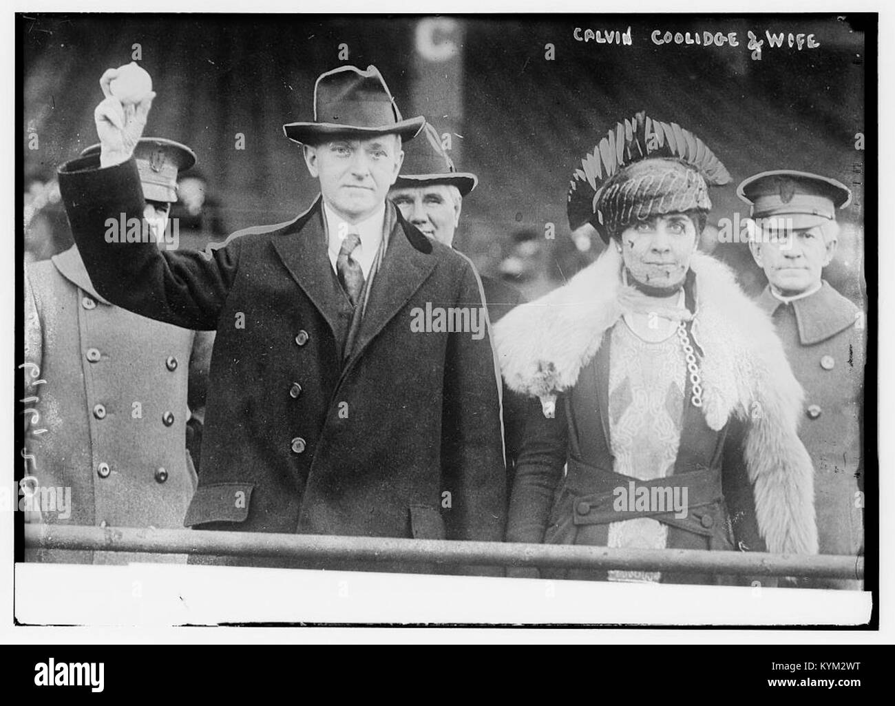 A historic photograph of U.S. President Calvin Coolidge and his wife ...