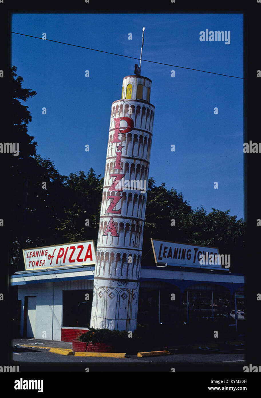 Photograph of the Leaning Tower of Pizza, located in Quincy ...