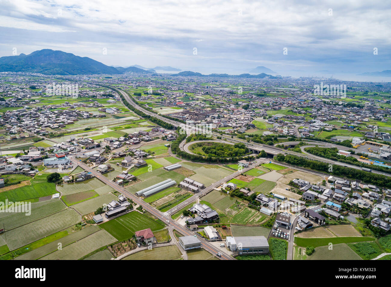 Aerial view of Sanuki Plain, view from Zentsuji City, Kagawa Prefecture ...