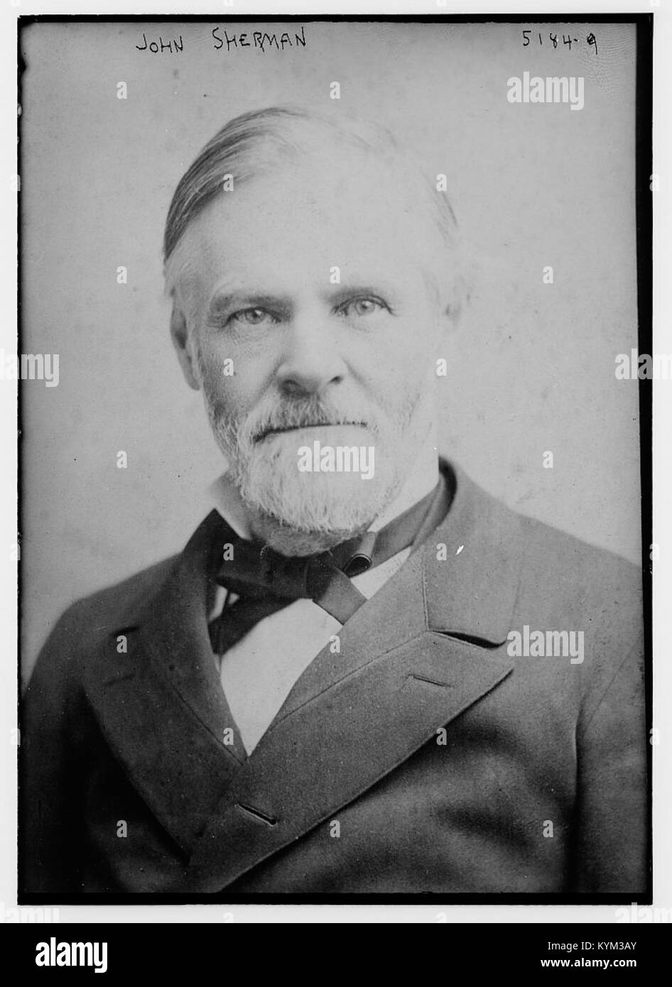 Portrait of John Sherman, captured in a historical illustration. The ...