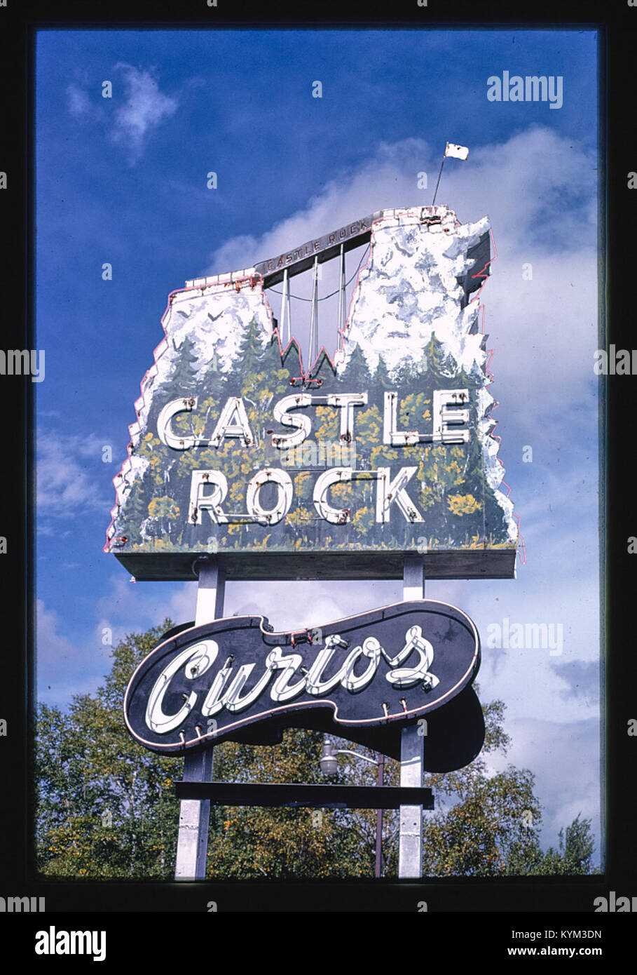 A historical illustration of a sign at Castle Rock, located in Saint ...