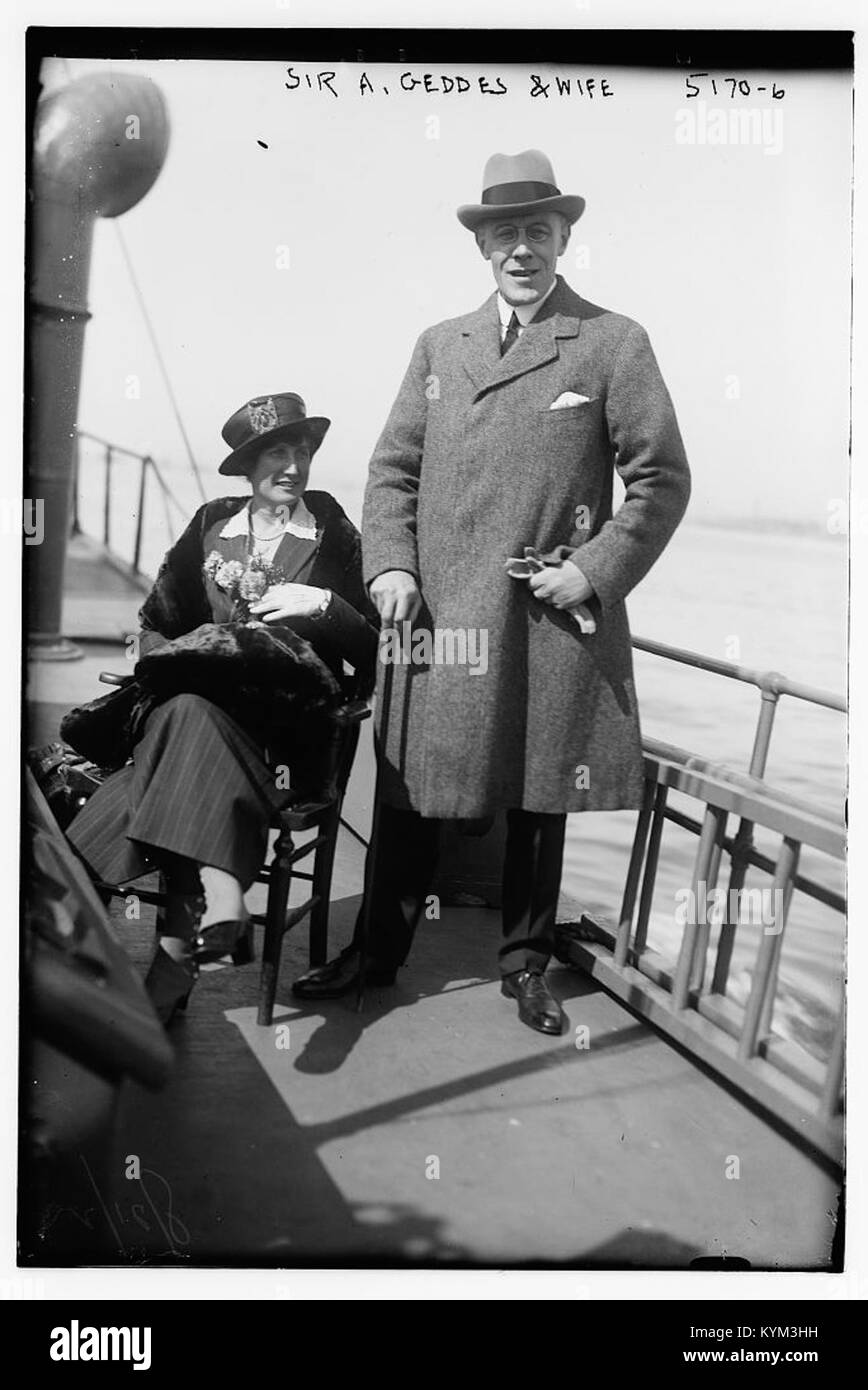 A historic photograph of Sir A. Geddes and his wife in Cheyenne. The ...
