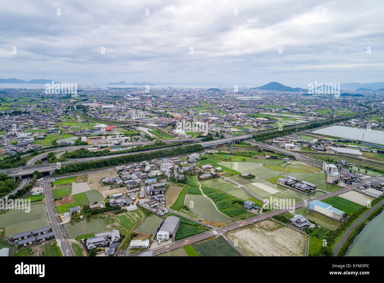 Aerial view of Sanuki Plain, view from Zentsuji City, Kagawa Prefecture ...