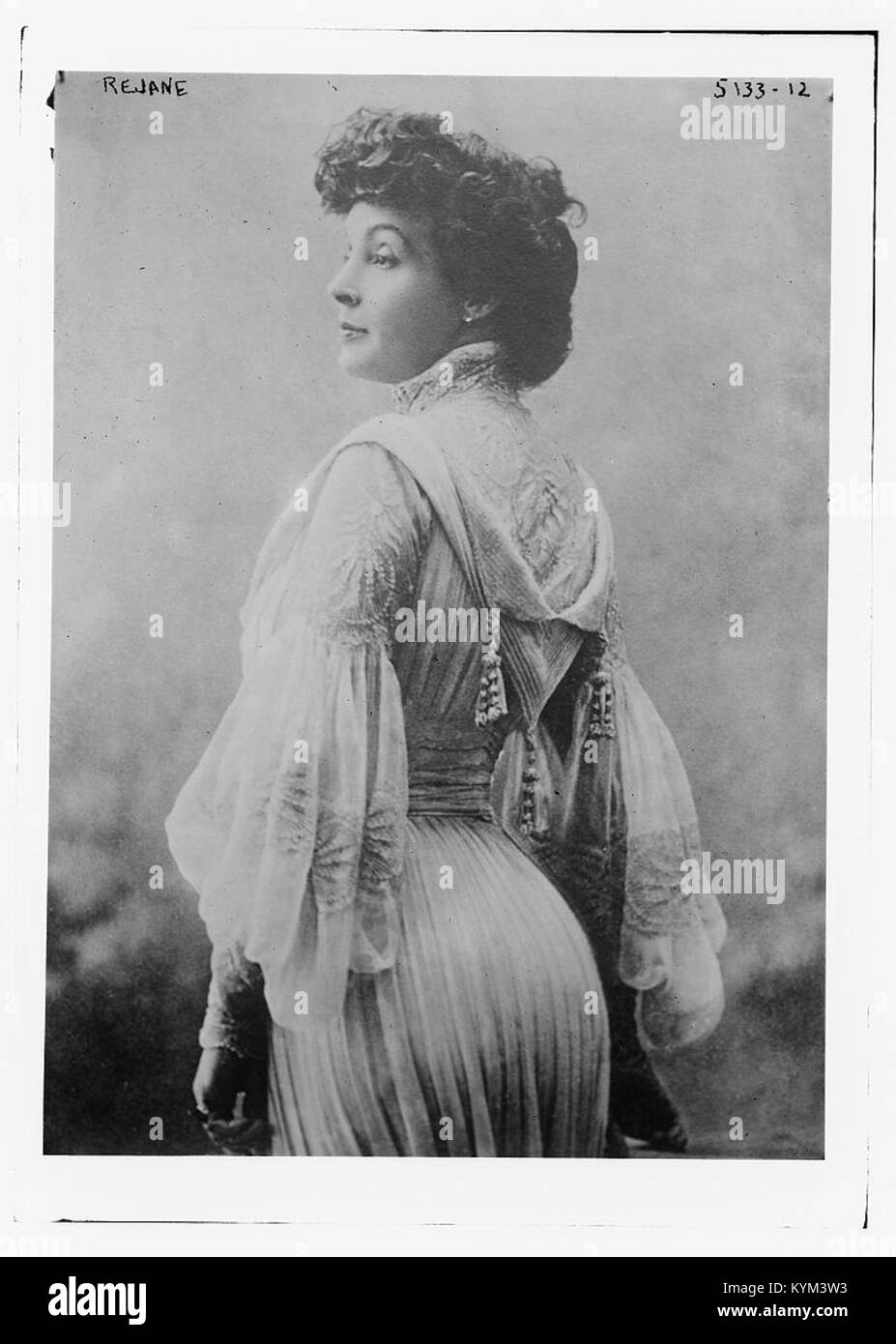 A historical photograph of Rejane, the French actress, captured in a ...