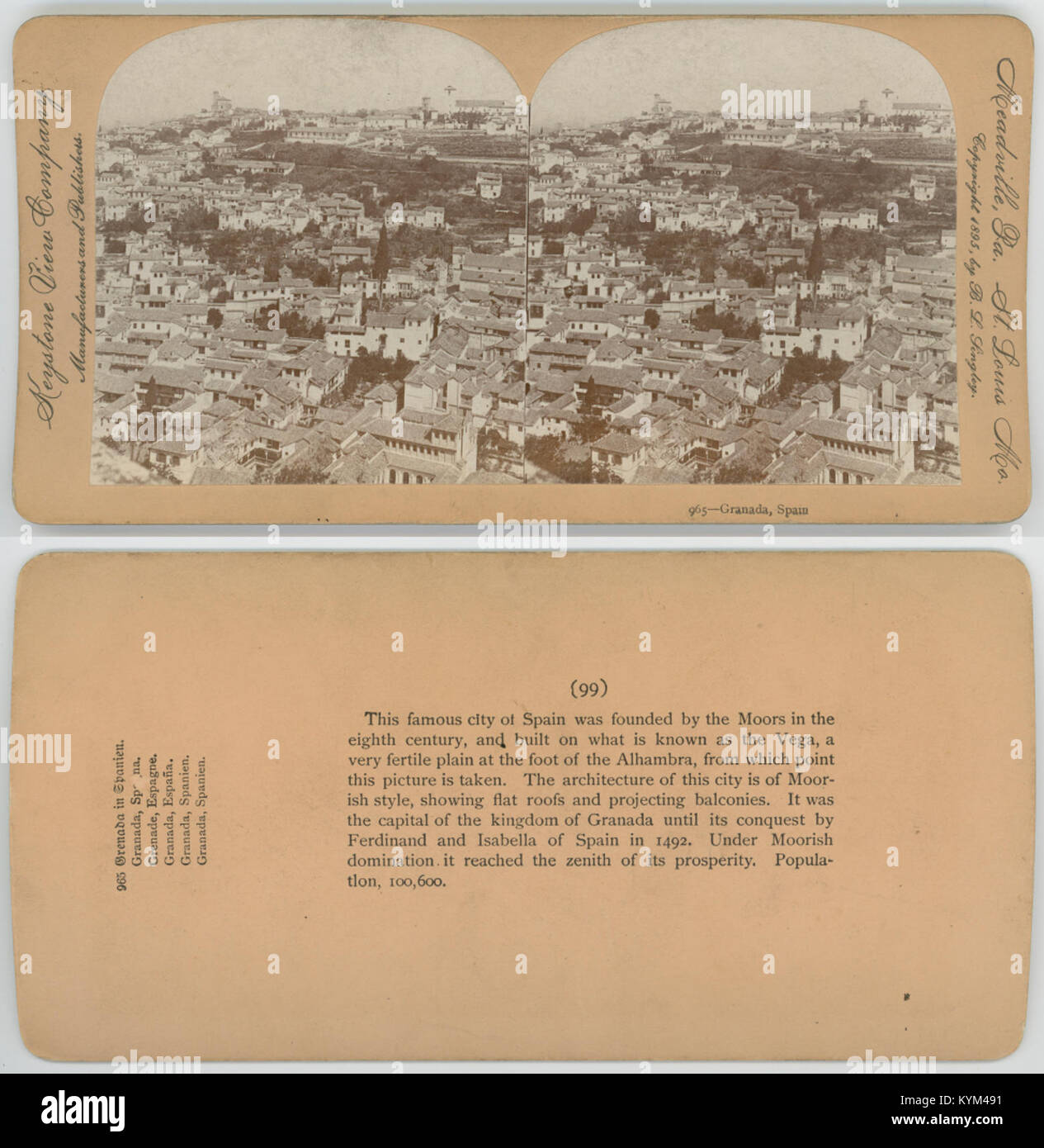 This historical illustration depicts the city of Granada, Spain, with a ...