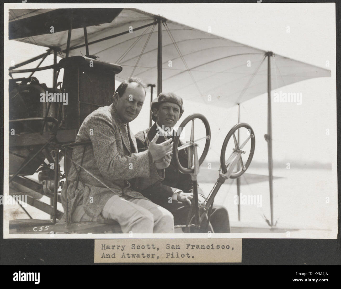 A photograph showing pilot Harry Scott in San Francisco, with William B ...