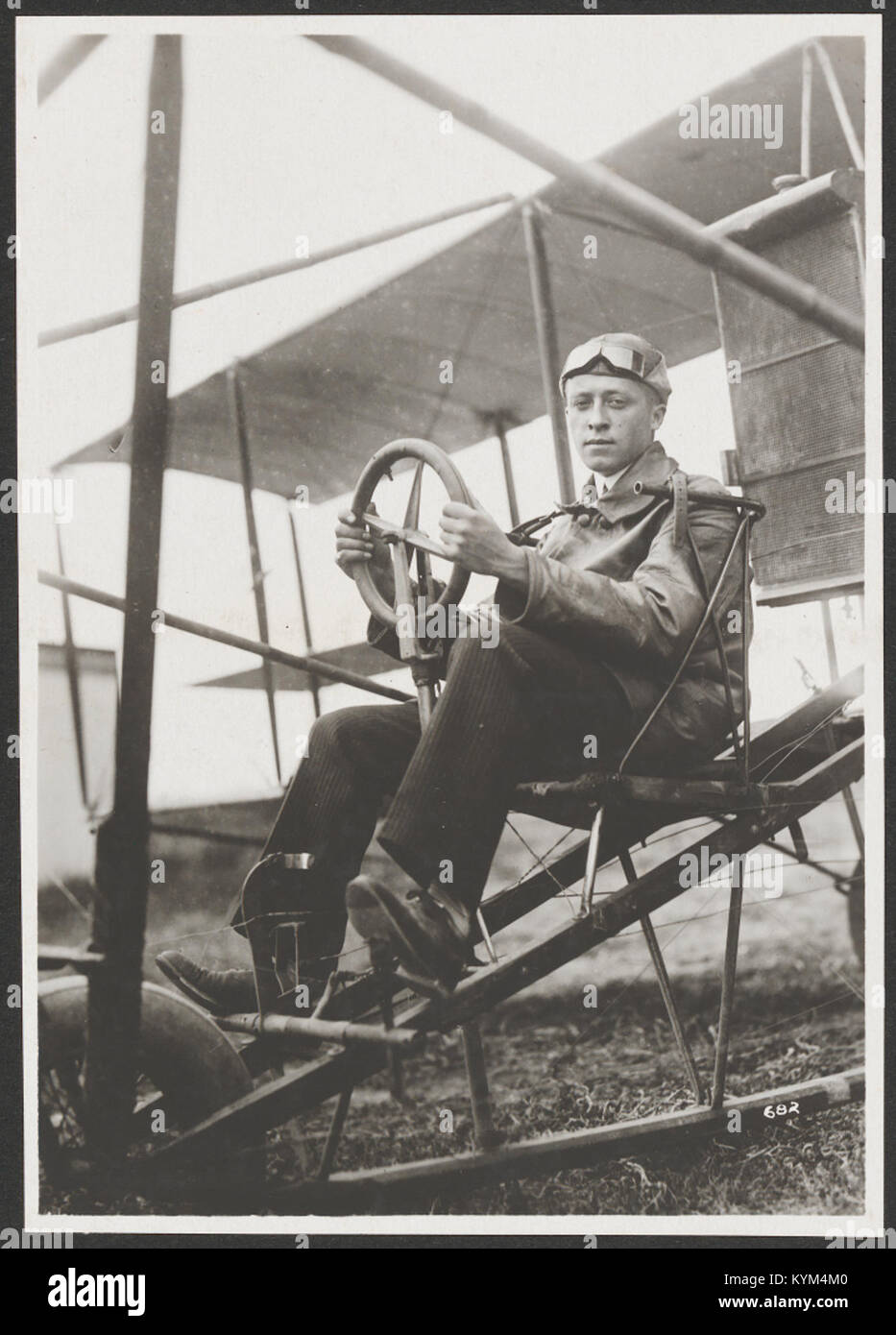 [Curtiss Student at Controls of Biplane] 36092156190 o Stock Photo - Alamy