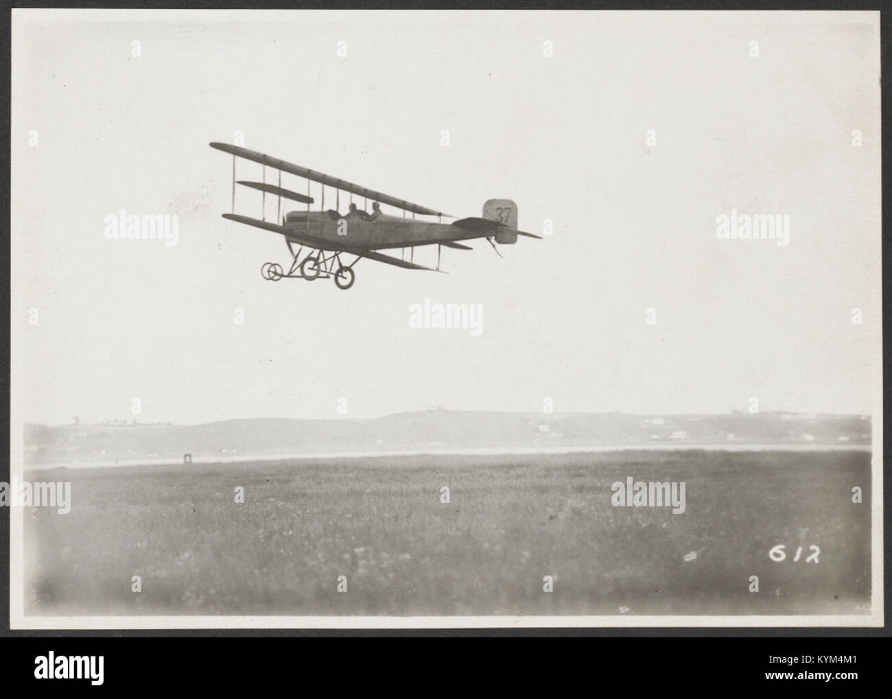 A photograph of the Martin TT aircraft in flight, a biplane used in ...