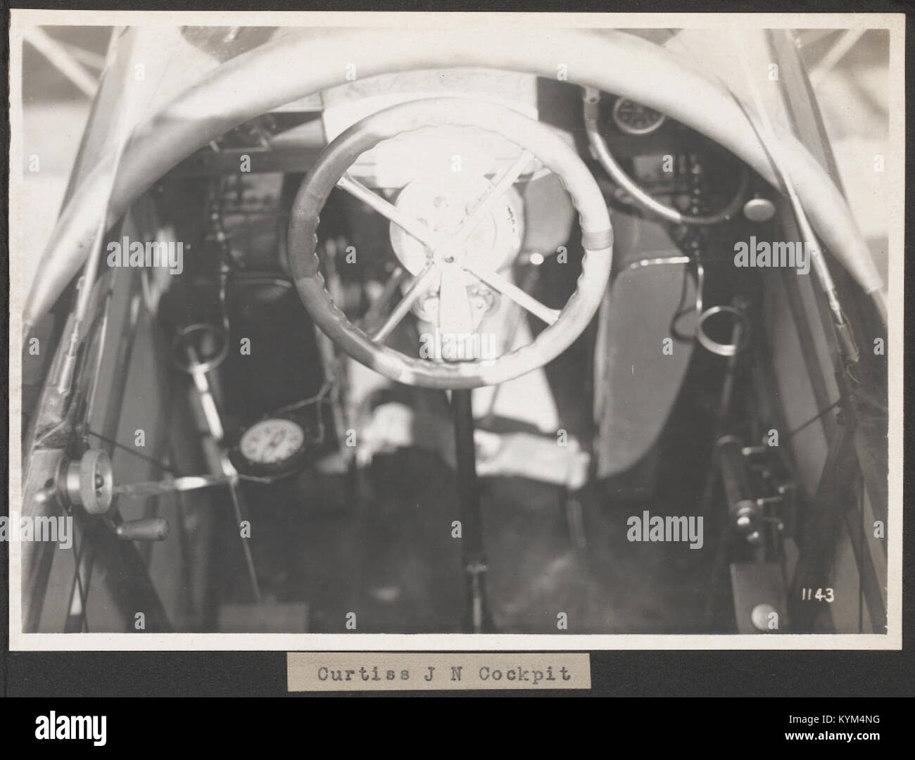 Photograph of the cockpit of a Curtiss JN aircraft, also known as the ...