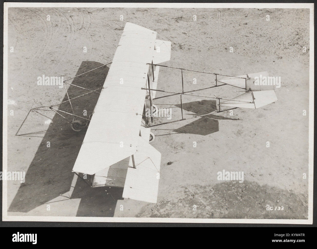 Aerial photograph of a Curtiss Pusher biplane from the early days of ...