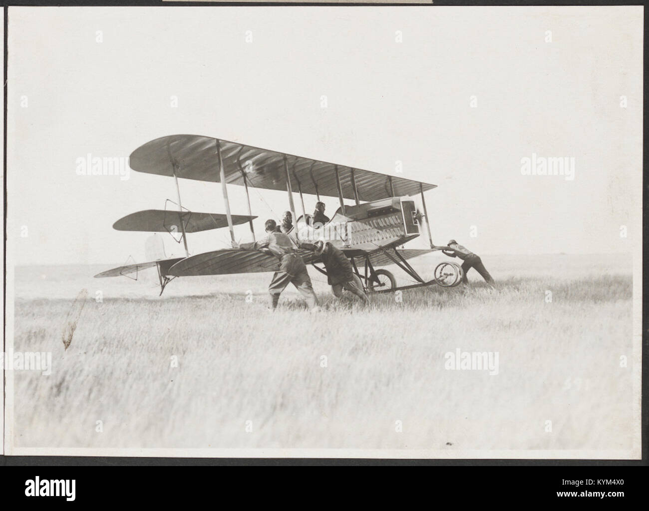 Photograph of the Martin TT biplane during engine testing. The image ...