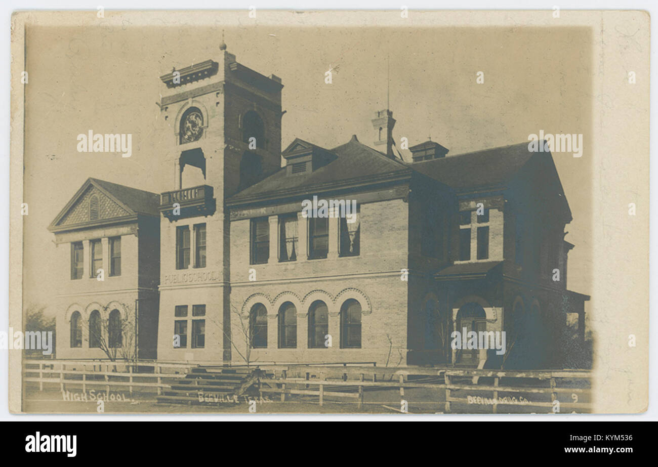 A historical image of a high school building, representing an important ...
