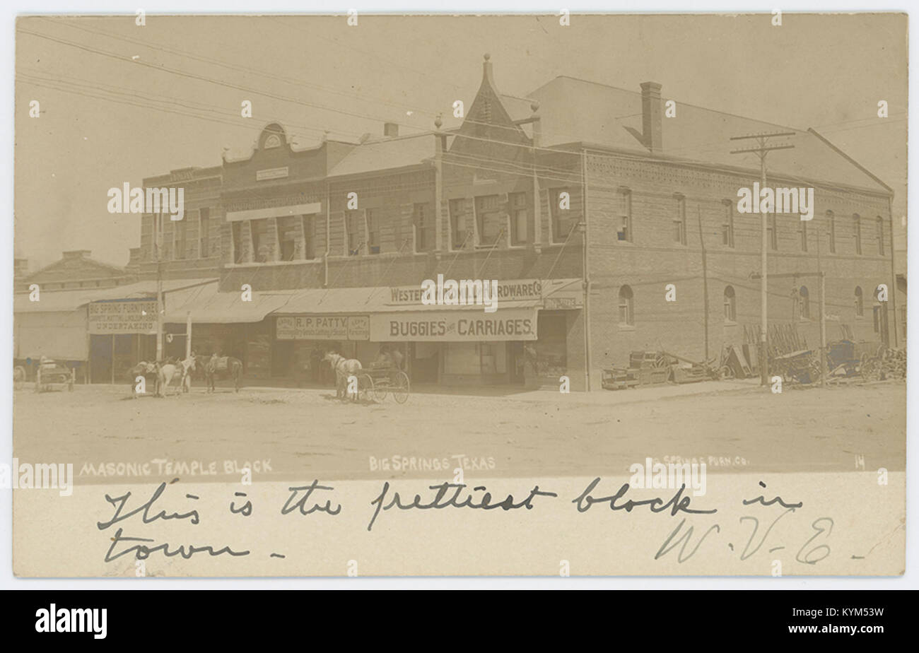 A vintage photograph of the Masonic Temple Block in Big Springs, Texas ...