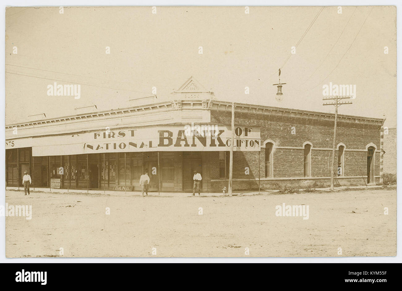 A vintage photograph of the First National Bank of Clifton, showcasing ...