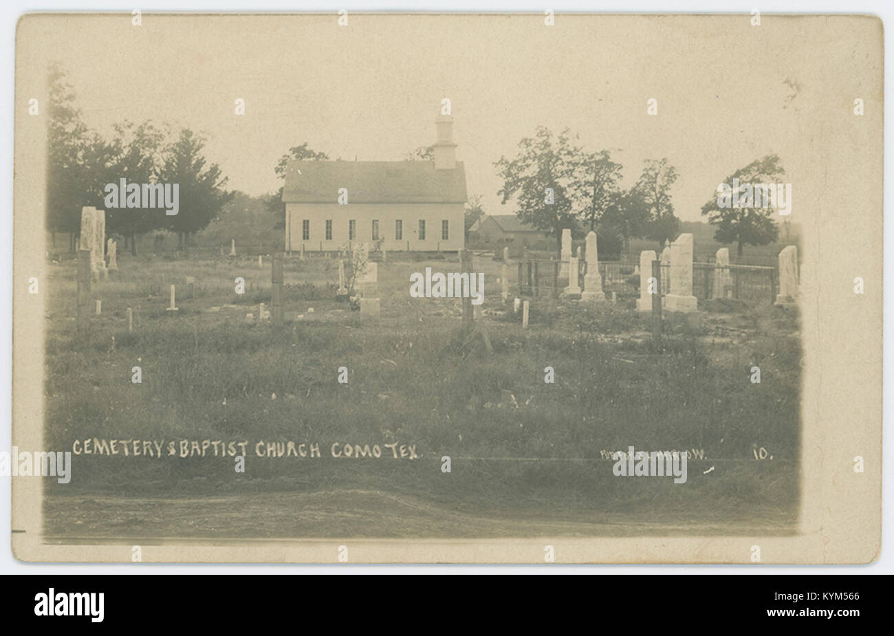 Photograph of a cemetery and a Baptist church in Como, Texas, showing ...