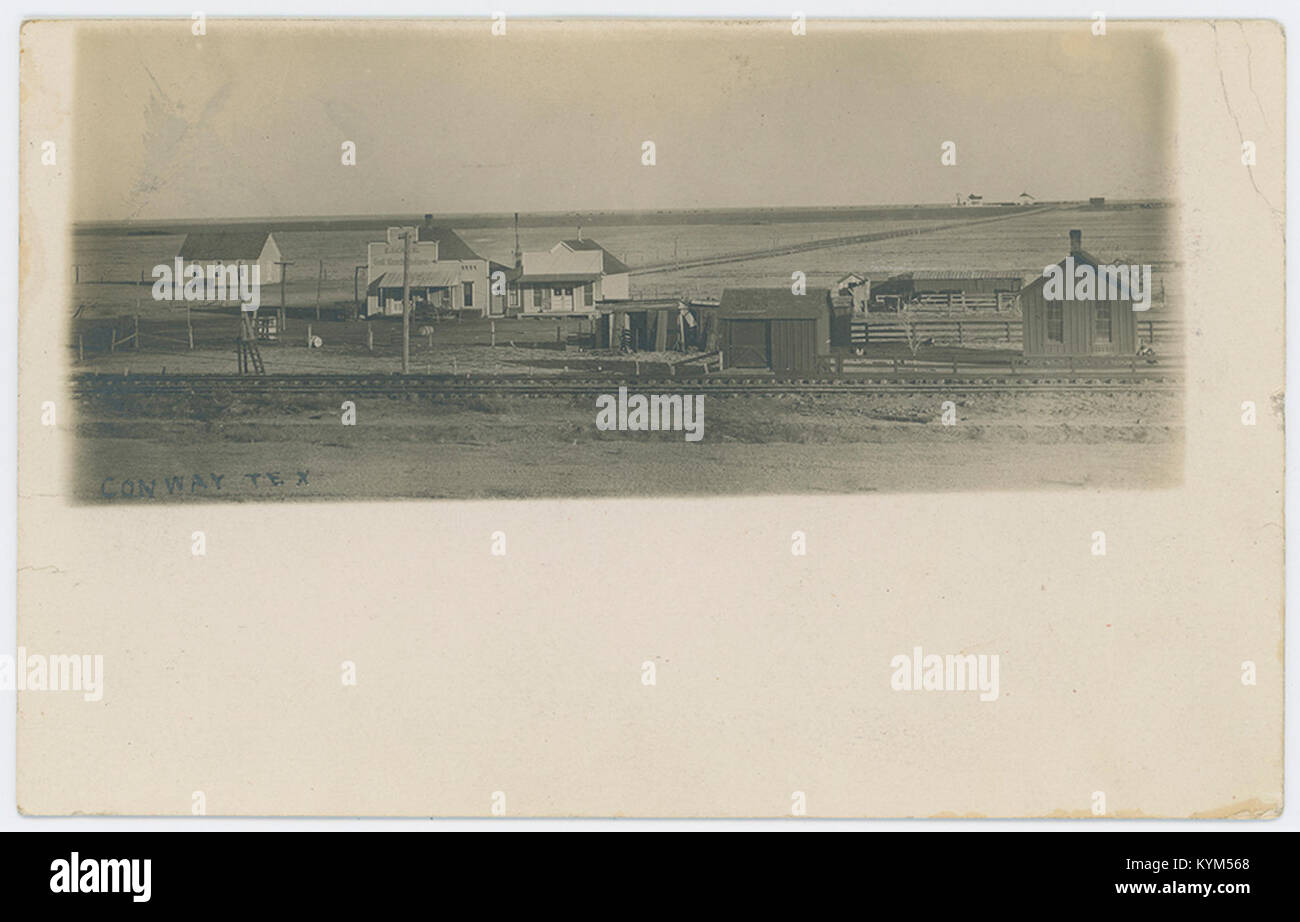 A vintage illustration of Conway, Texas, featuring old railroad tracks ...