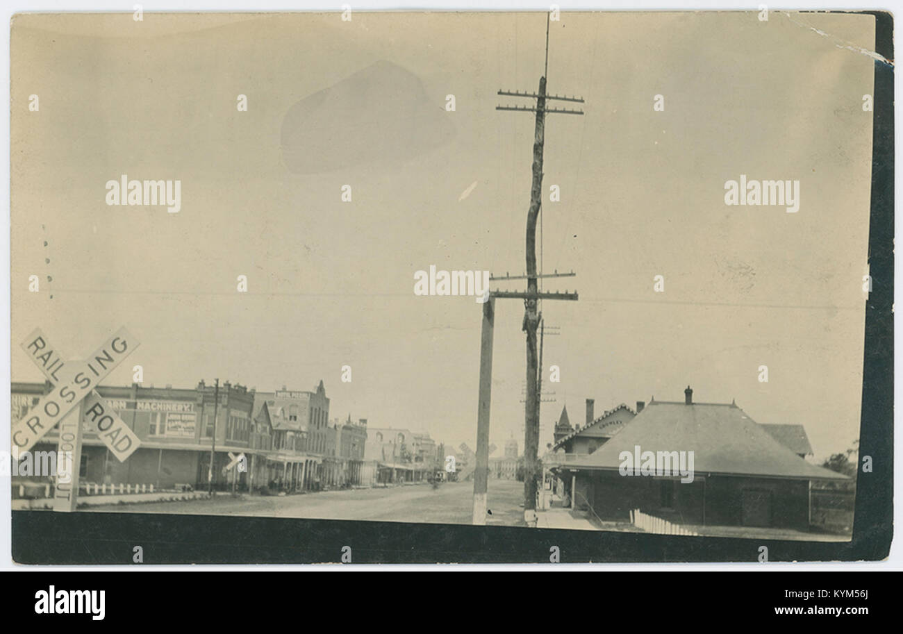 A historic illustration of Crowley, Southern Texas, depicting railroad ...