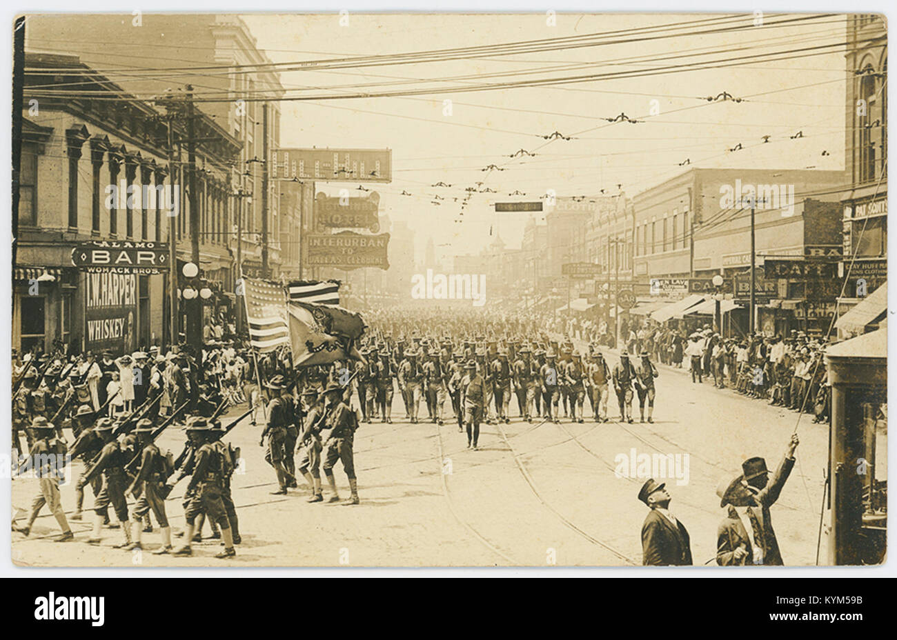 A photograph depicting soldiers of the 36th Infantry Division marching ...