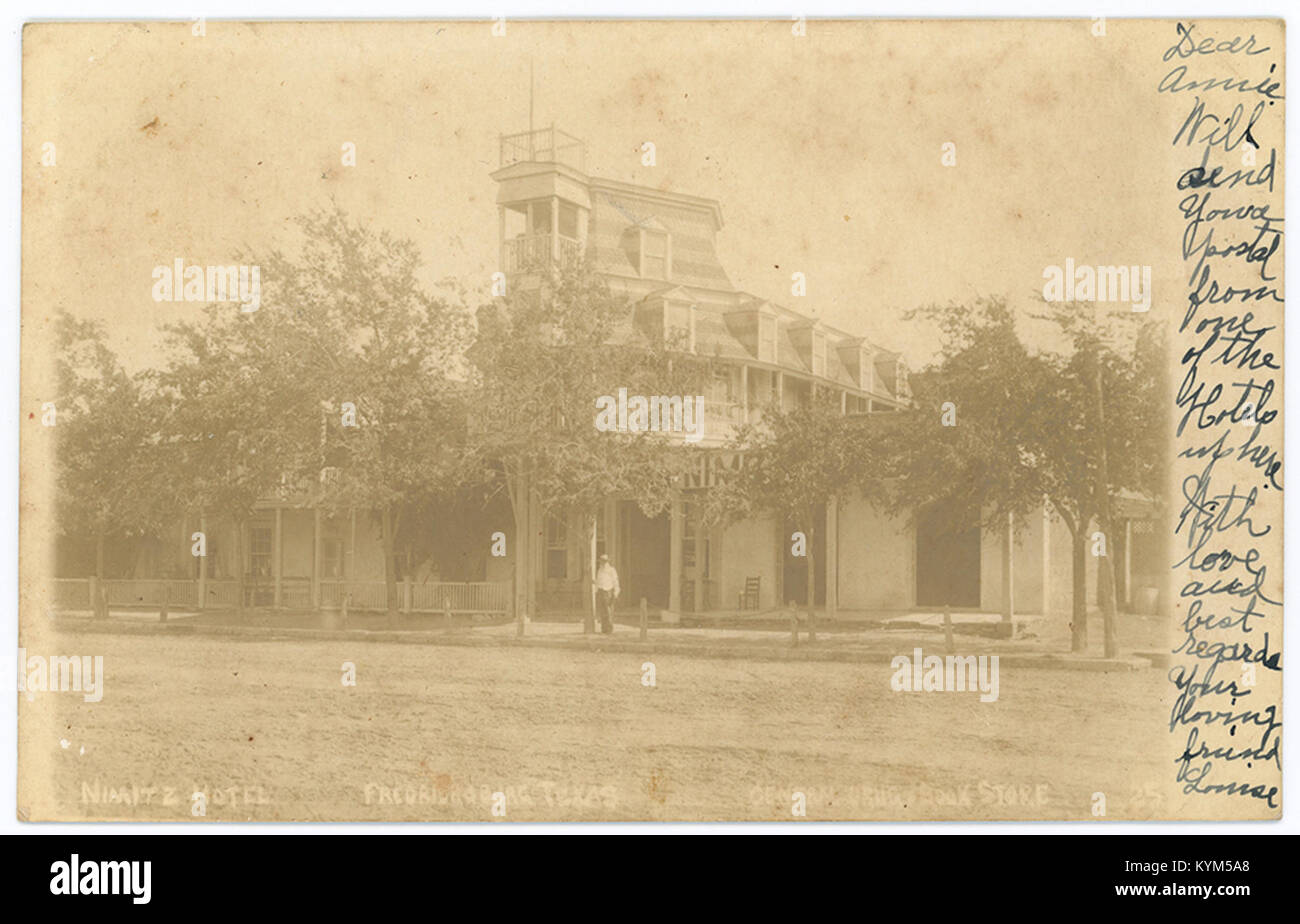 This image shows the Nimitz Hotel in Fredericksburg, Texas, captured as ...
