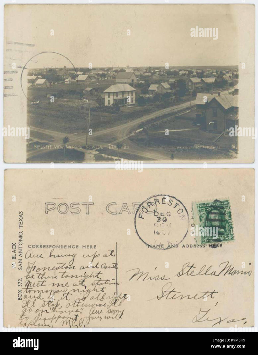 A birdseye view looking northwest over the town of Italy, Texas ...
