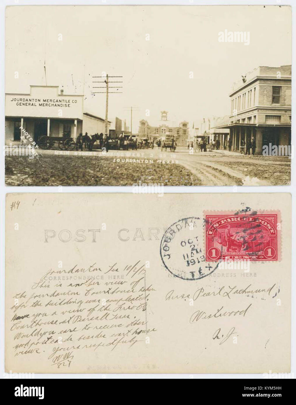 A historical postcard showing Main Street in Jourdanton, Texas ...