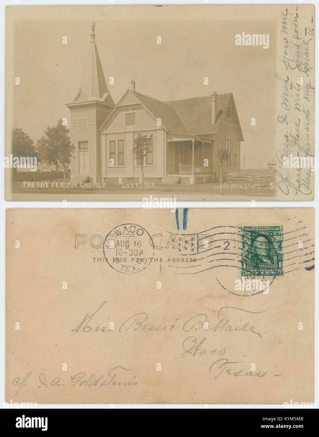 Historic image of the Presbyterian Church in Lott, Texas, captured on a ...