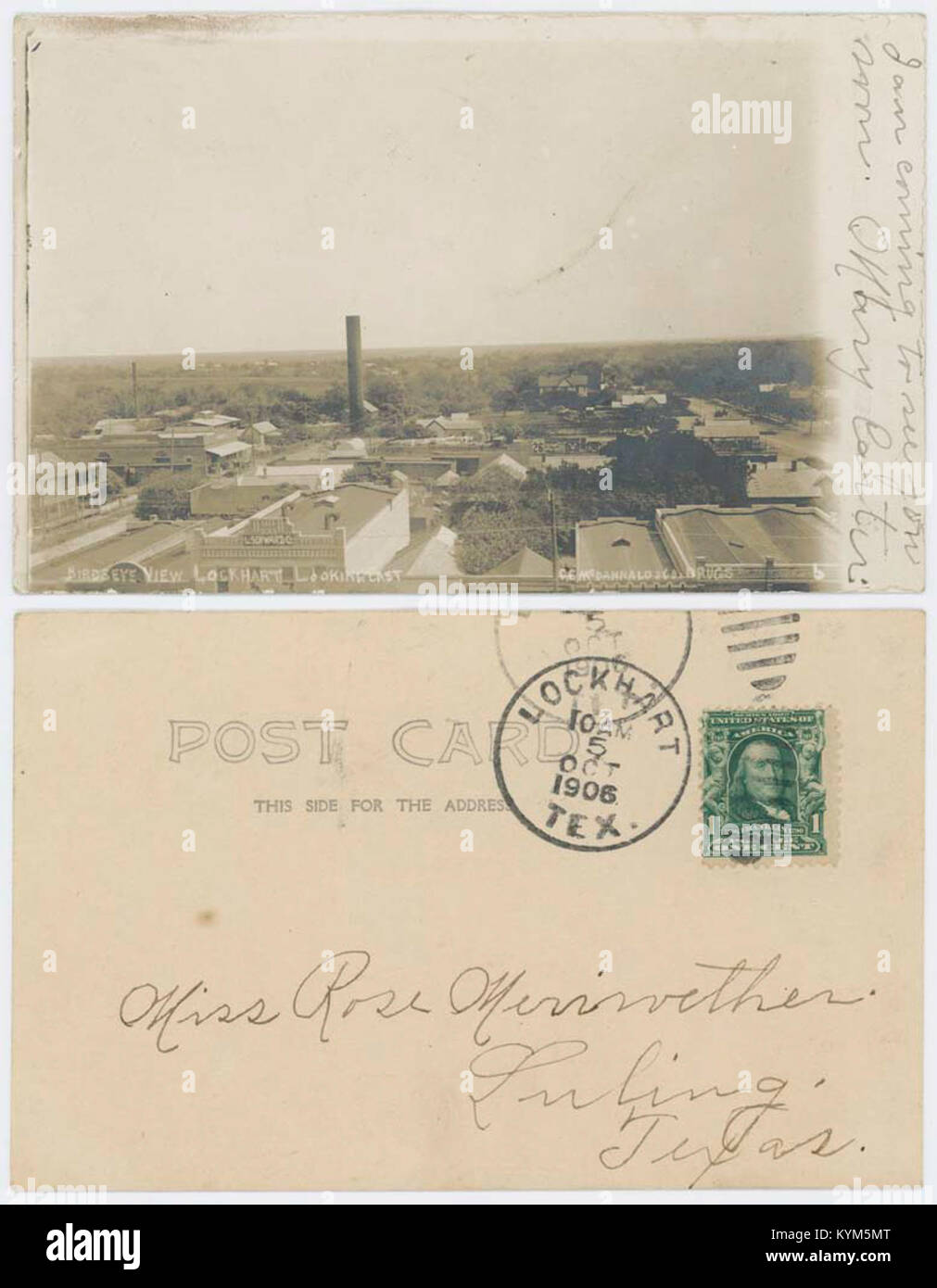 A bird's-eye view photograph of Lockhart, Texas, looking east ...