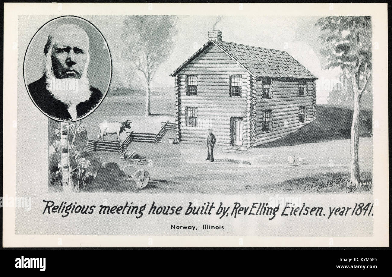 Illustration of the religious meeting house built by Rev. Elling ...