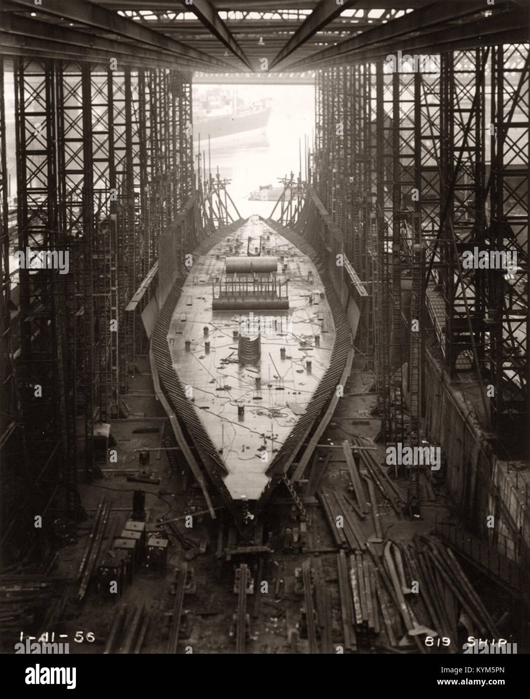A historic photograph of the cargo ship Northbank under construction at ...