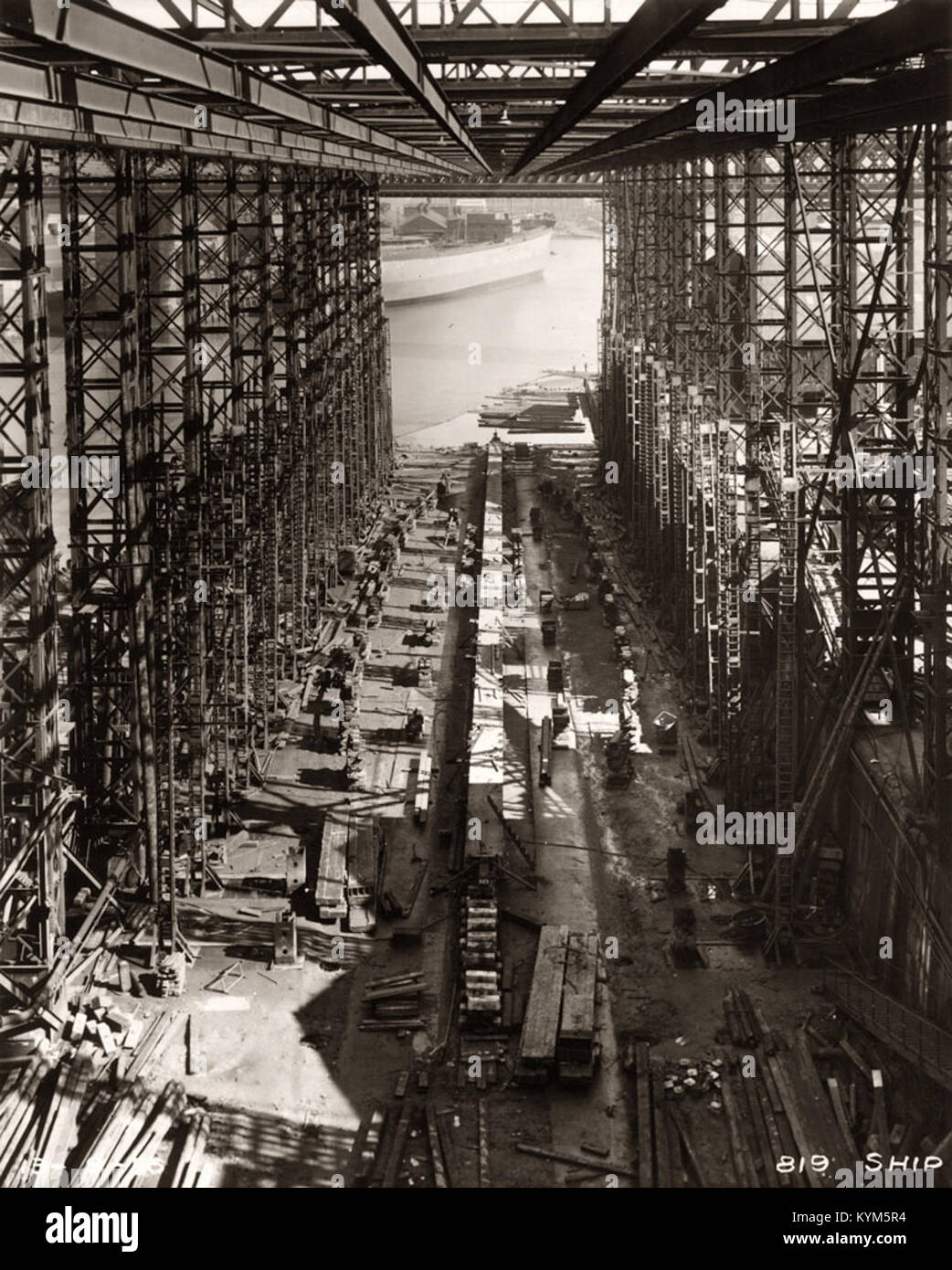 Support blocks are arranged at the Northbank shipyard in Pallion ...