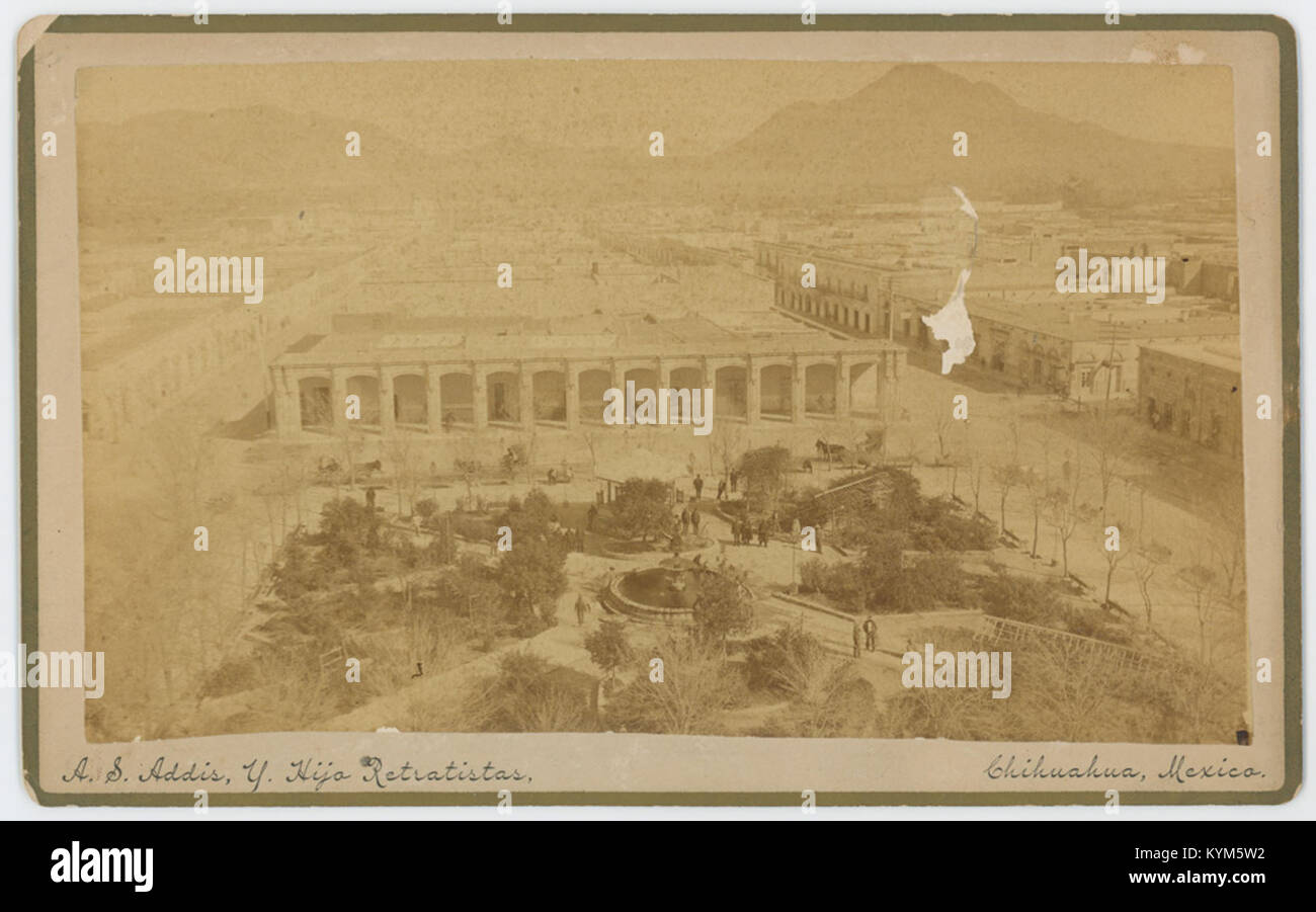 A historical photograph of the town square in Mexico, showcasing a ...