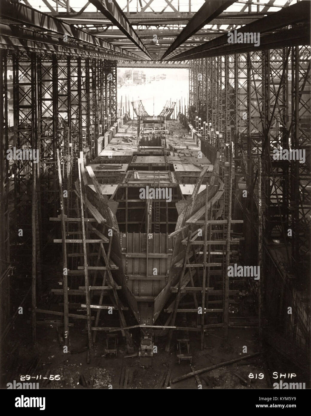 A photograph documenting the ongoing work on the main deck of the ...