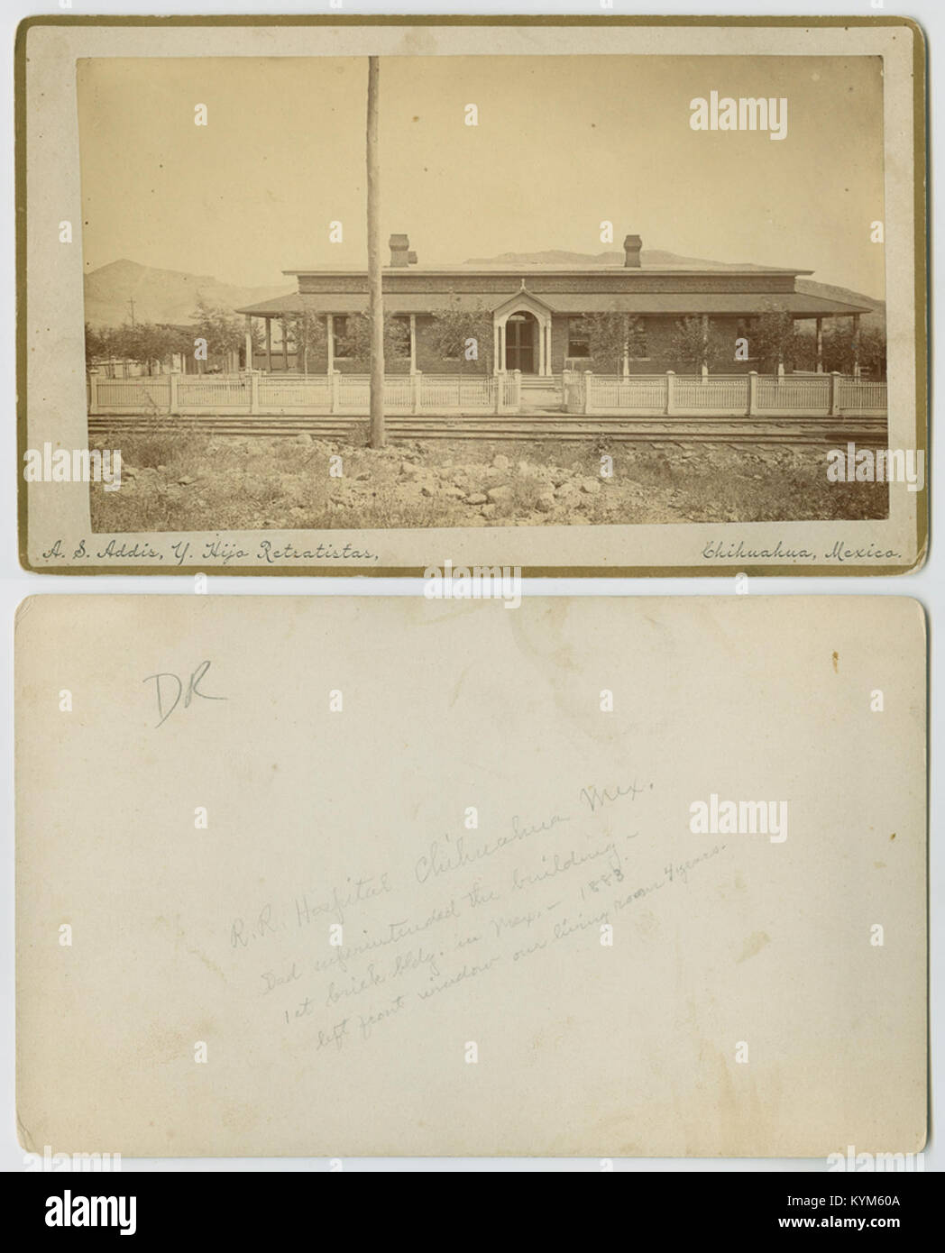A historical photograph of the RR Hospital in Chihuahua, Mexico. The ...