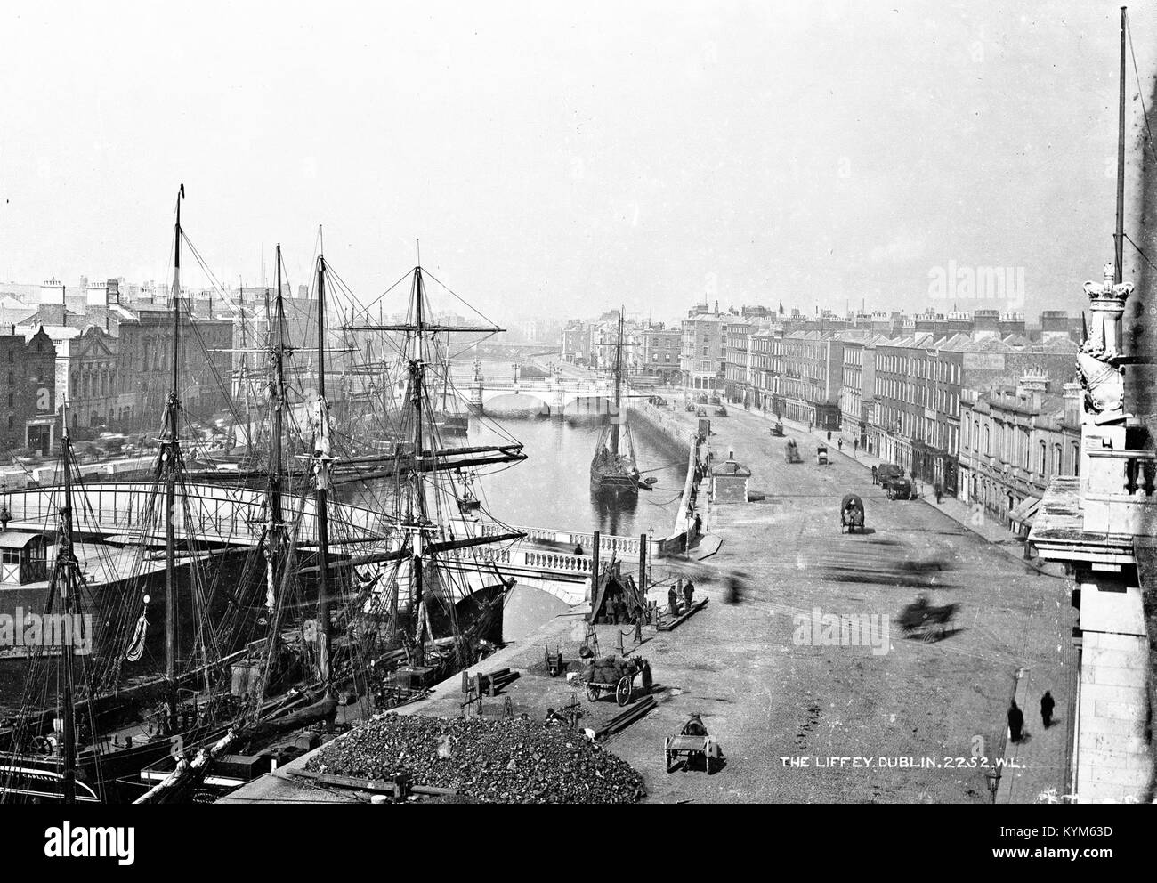 A glass negative from the Lawrence Collection showing the River Liffey ...