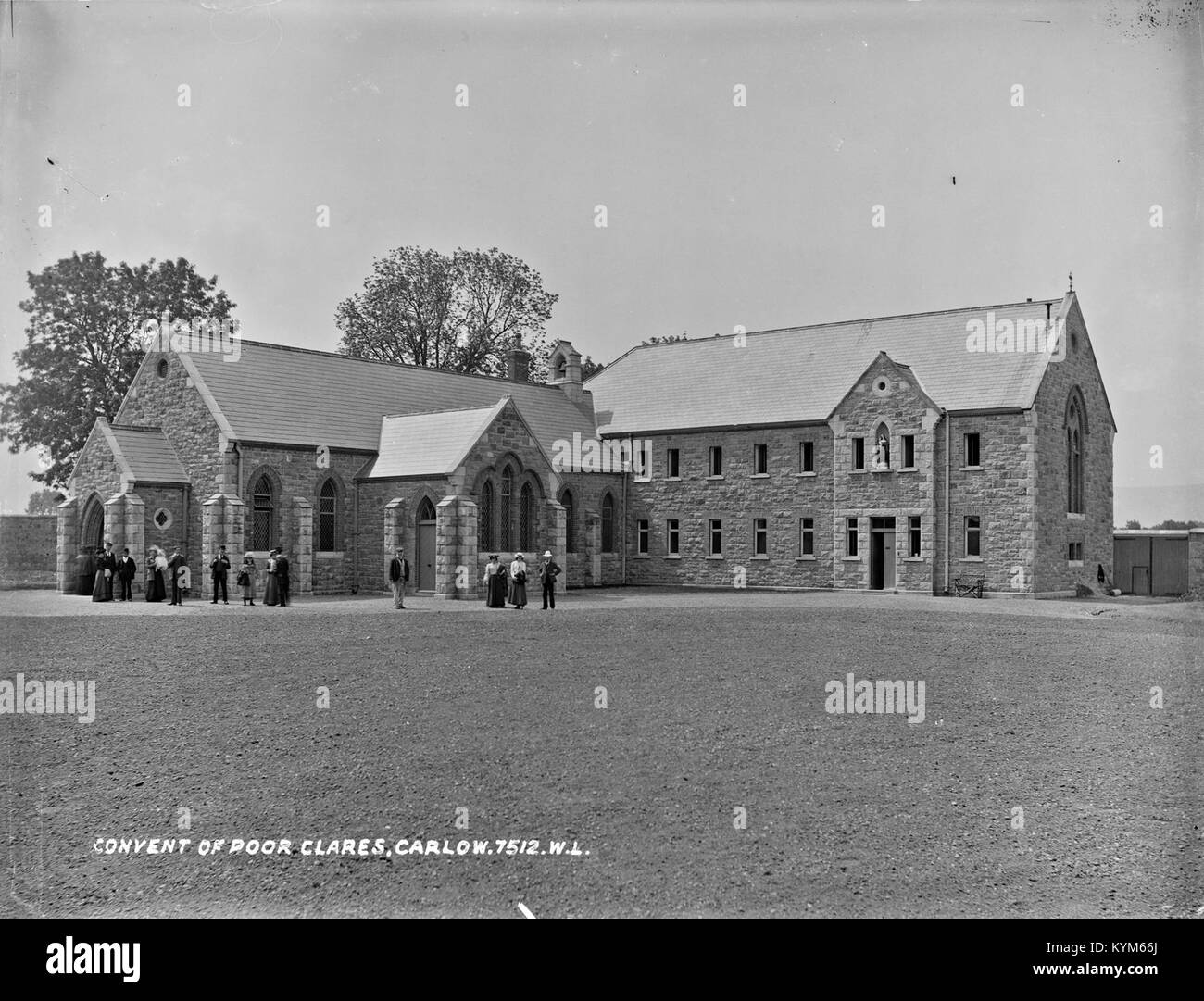 A glass negative showing the Poor Clare's Convent congregation gathered ...