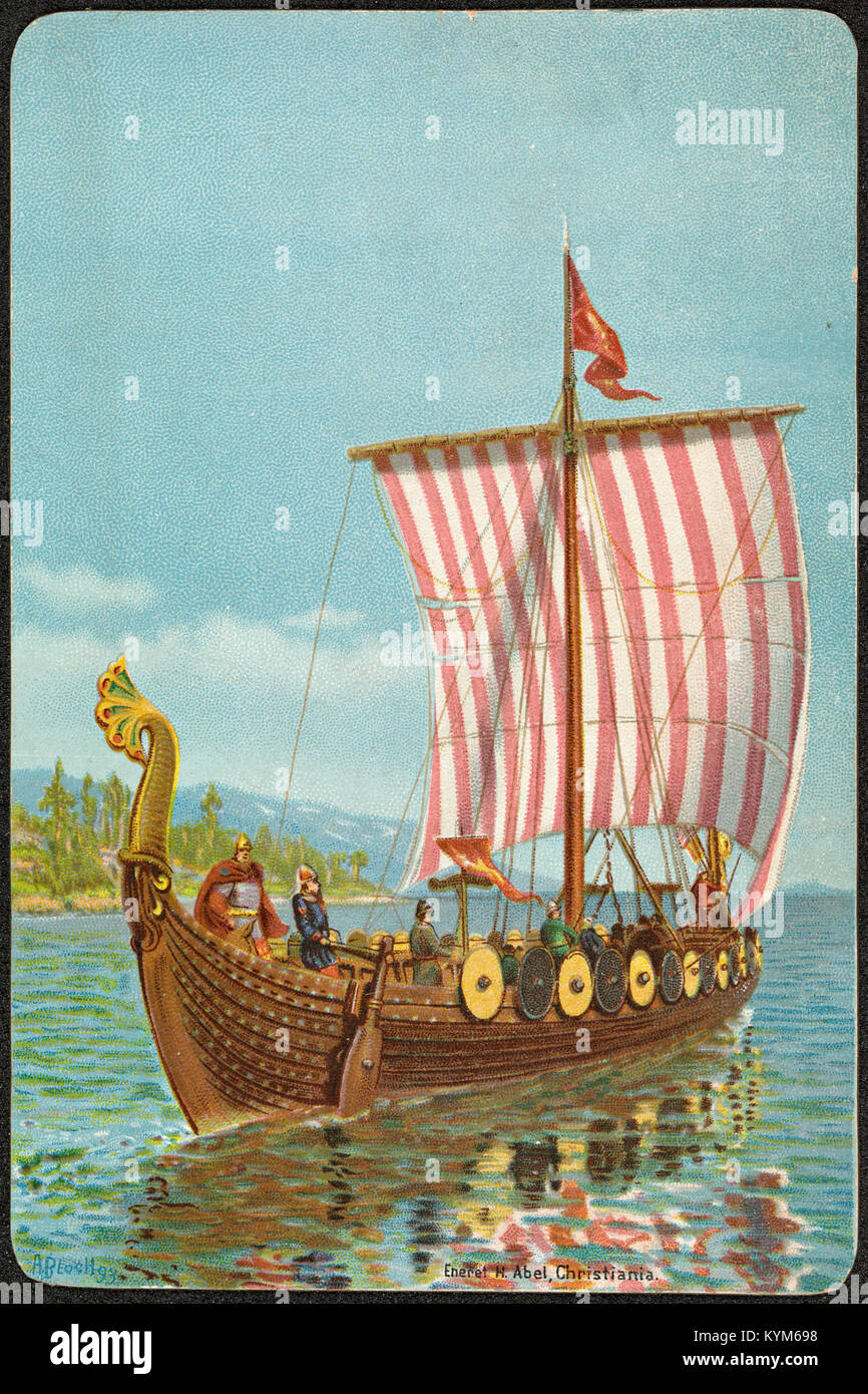 An illustration of a Viking ship designed by Andreas Bloch, housed at ...