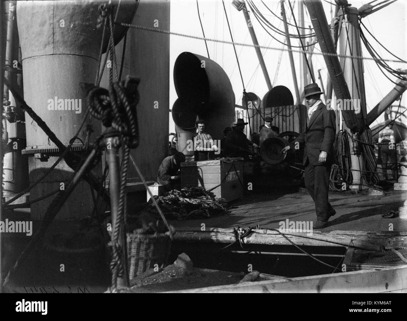 A photograph of workers on board a ship during a major strike in Sydney ...