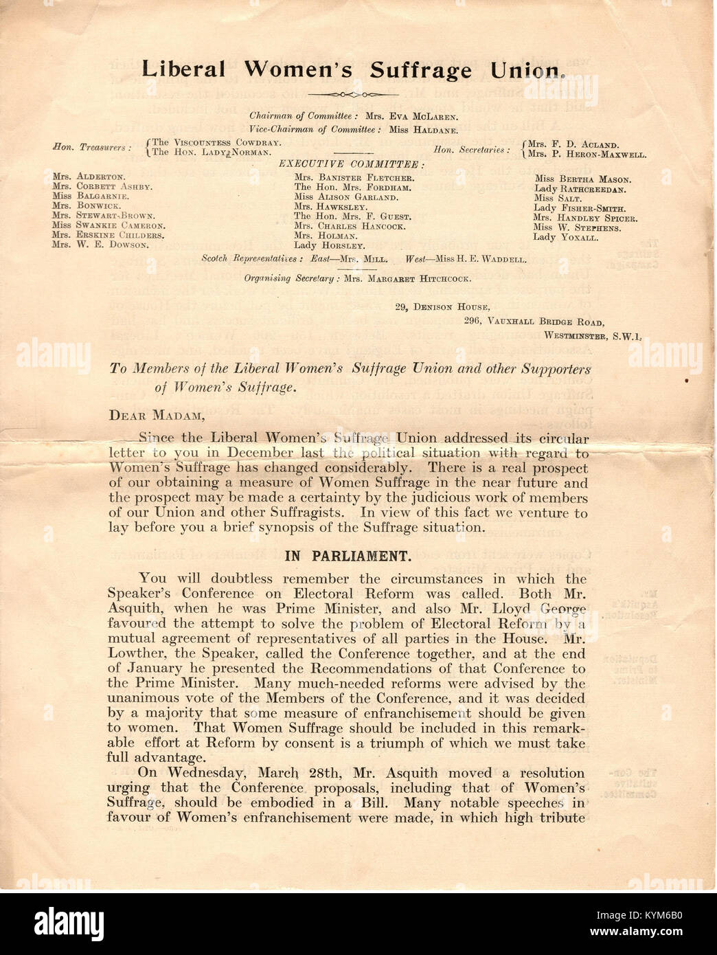 A historical circular letter from the Liberal Women's Suffrage Union ...