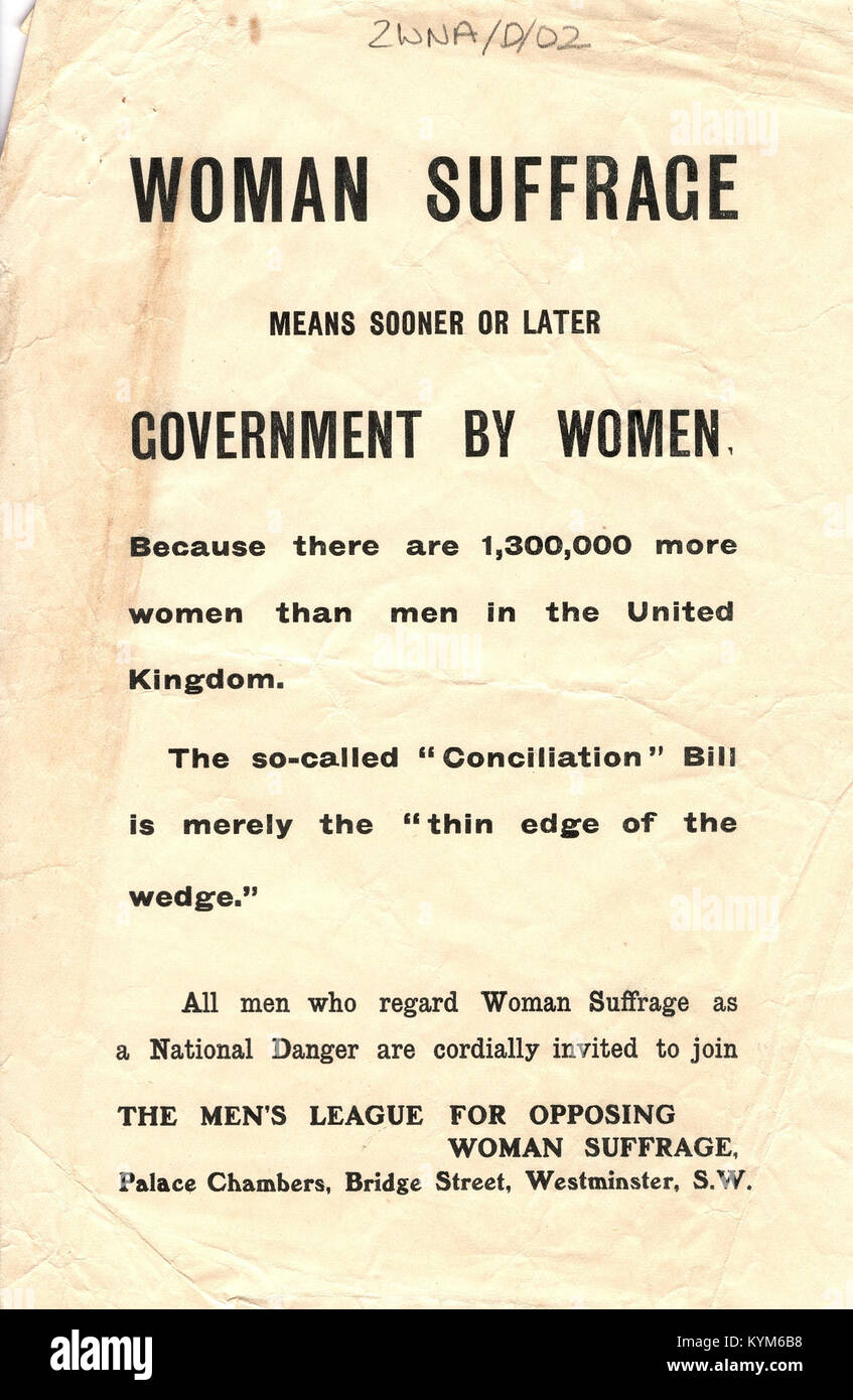 A leaflet from the Women's National Anti-Suffrage League, highlighting ...