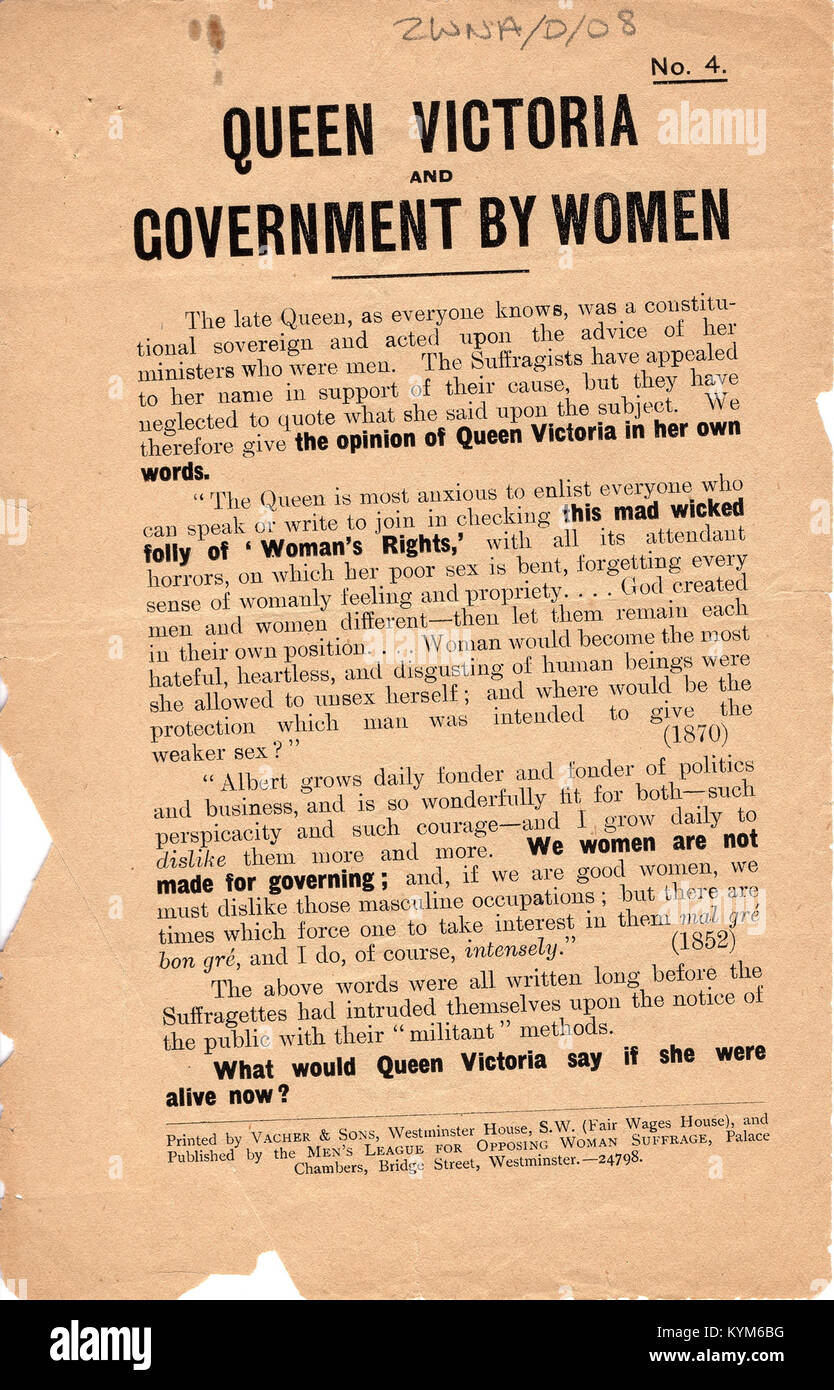 A historical leaflet from the Women's National Anti-Suffrage League ...