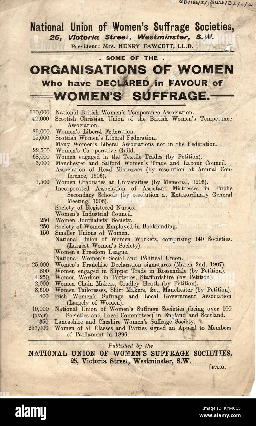 A page from a NUWSS leaflet highlighting organizations that supported ...