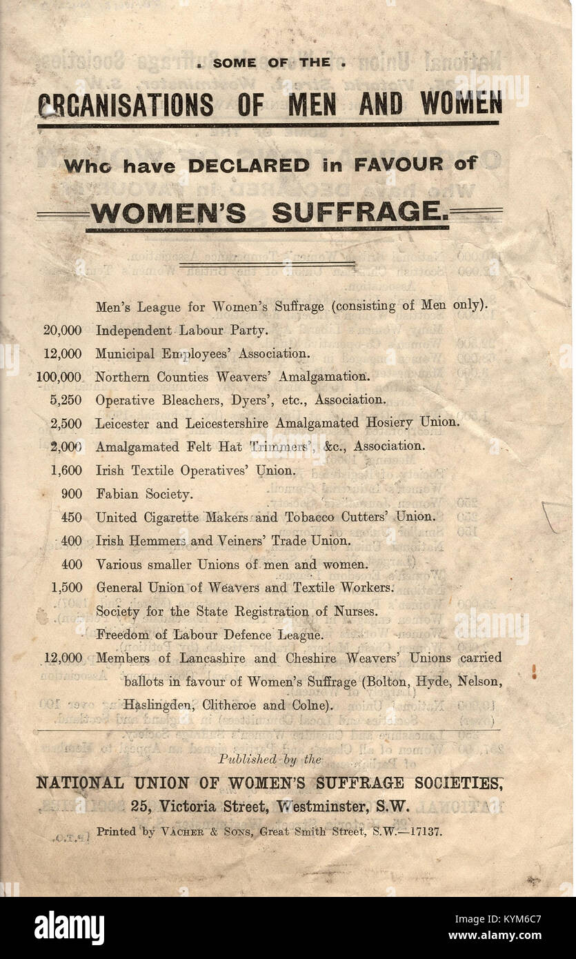 A page from a historical leaflet produced by the National Union of ...