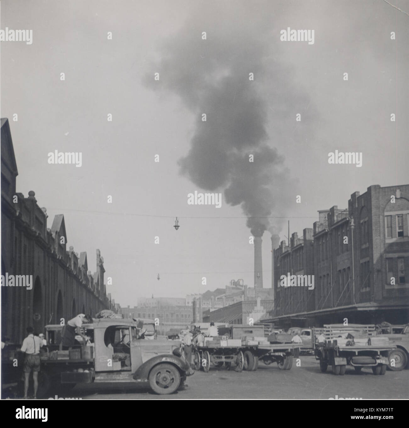 A photograph showing the Sydney Fruit Markets, depicting the bustling ...