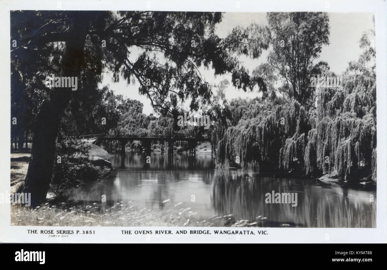 A historical view of The Ovens River and the bridge in Wangaratta ...