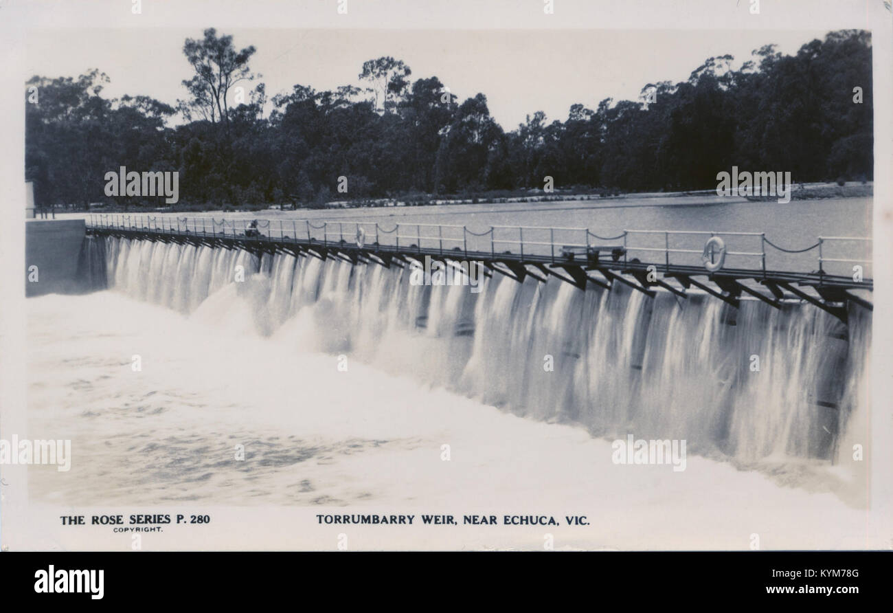 This photograph taken circa 1948 shows the Torrumbarry Weir near Echuca ...