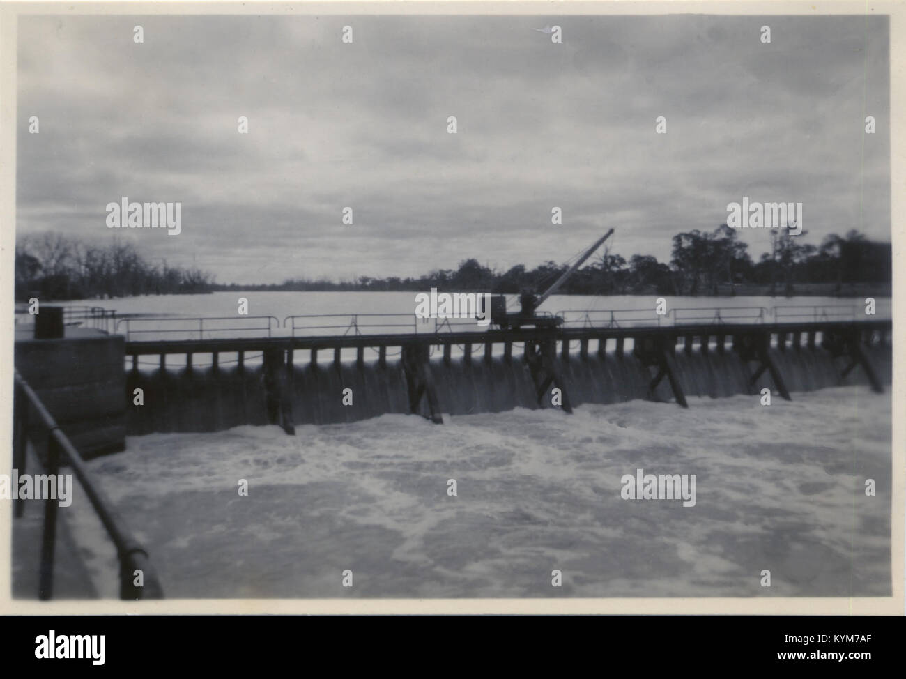 A 1948 photograph of the No 1 Weir on the Murray River near Blanchetown ...